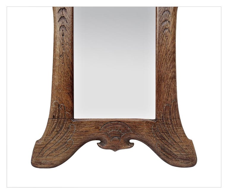 Small Antique Carved Engraved Wood Mirror, circa 1930 For Sale at 1stDibs