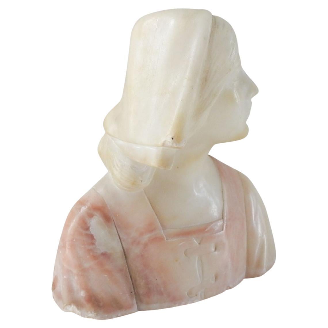 Small Antique Carved Italian Alabaster Sculpture Bust of Woman For Sale ...