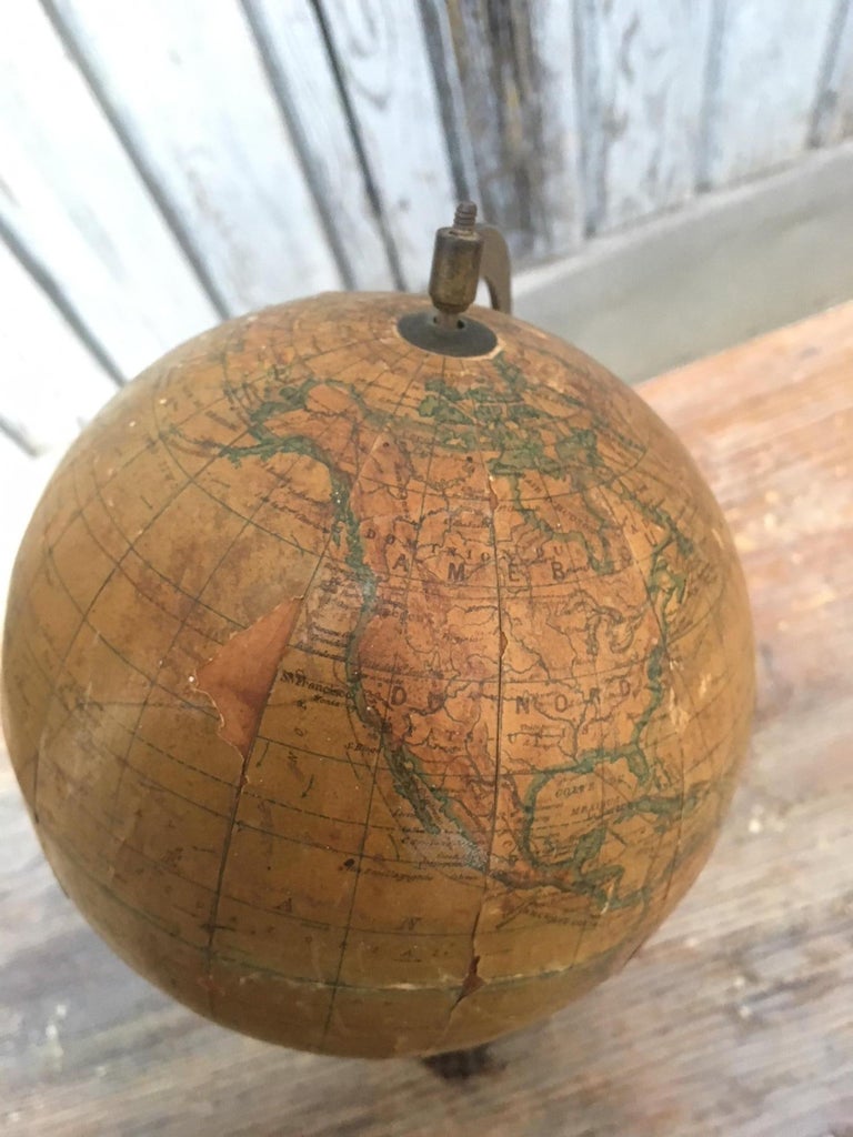 Small Antique Desk Globe on Black Metal Stand For Sale at 1stDibs
