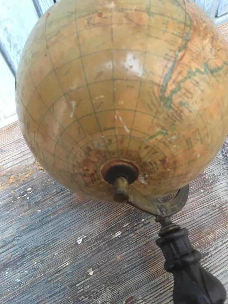 Small Antique Desk Globe on Black Metal Stand For Sale at 1stDibs