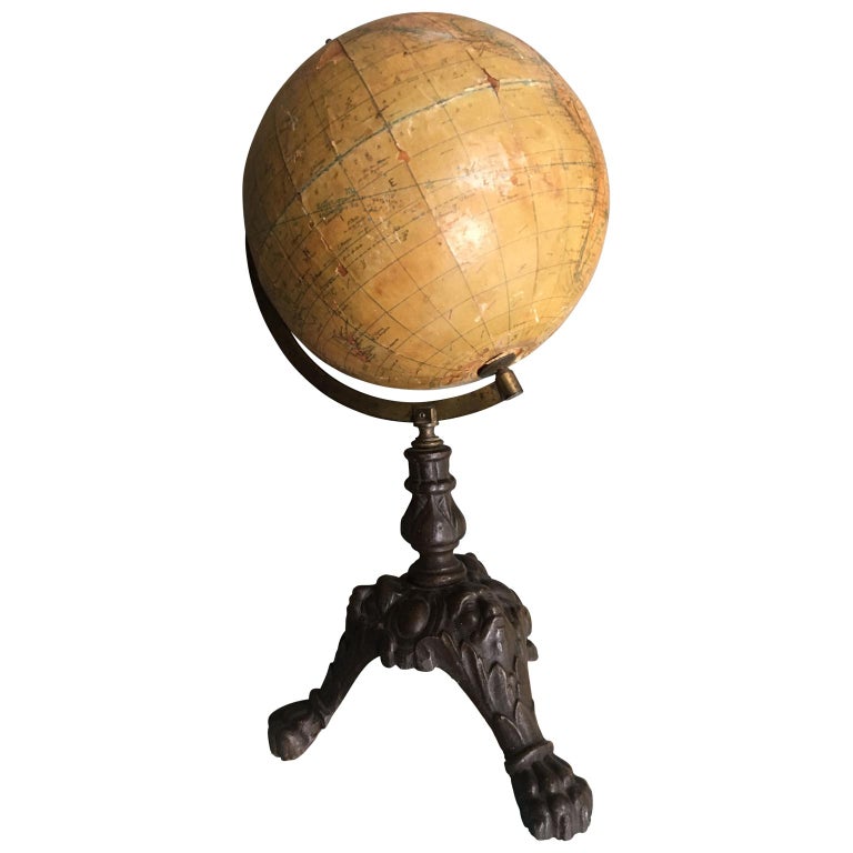 Small Antique Desk Globe on Black Metal Stand For Sale at 1stDibs