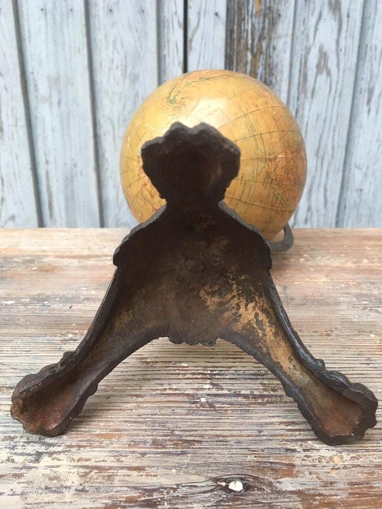 Small Antique Desk Globe on Black Metal Stand For Sale at 1stDibs