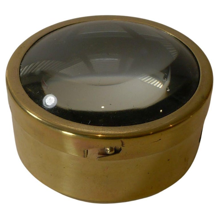 Small Antique English Brass Framed Magnifying Glass / Paperweight, c ...