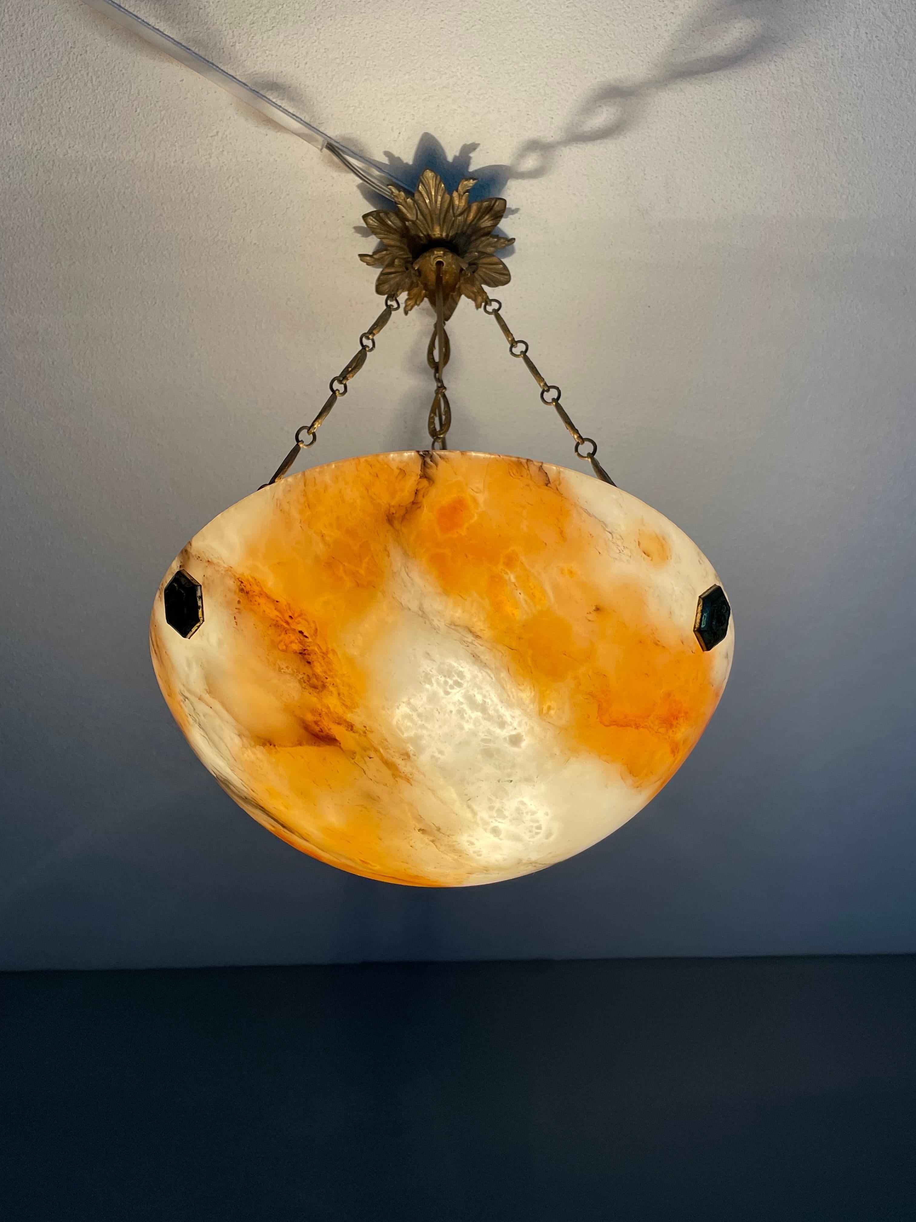 Small Antique French Alabaster Pendant w. Gilt Rosettes and Bronze ...