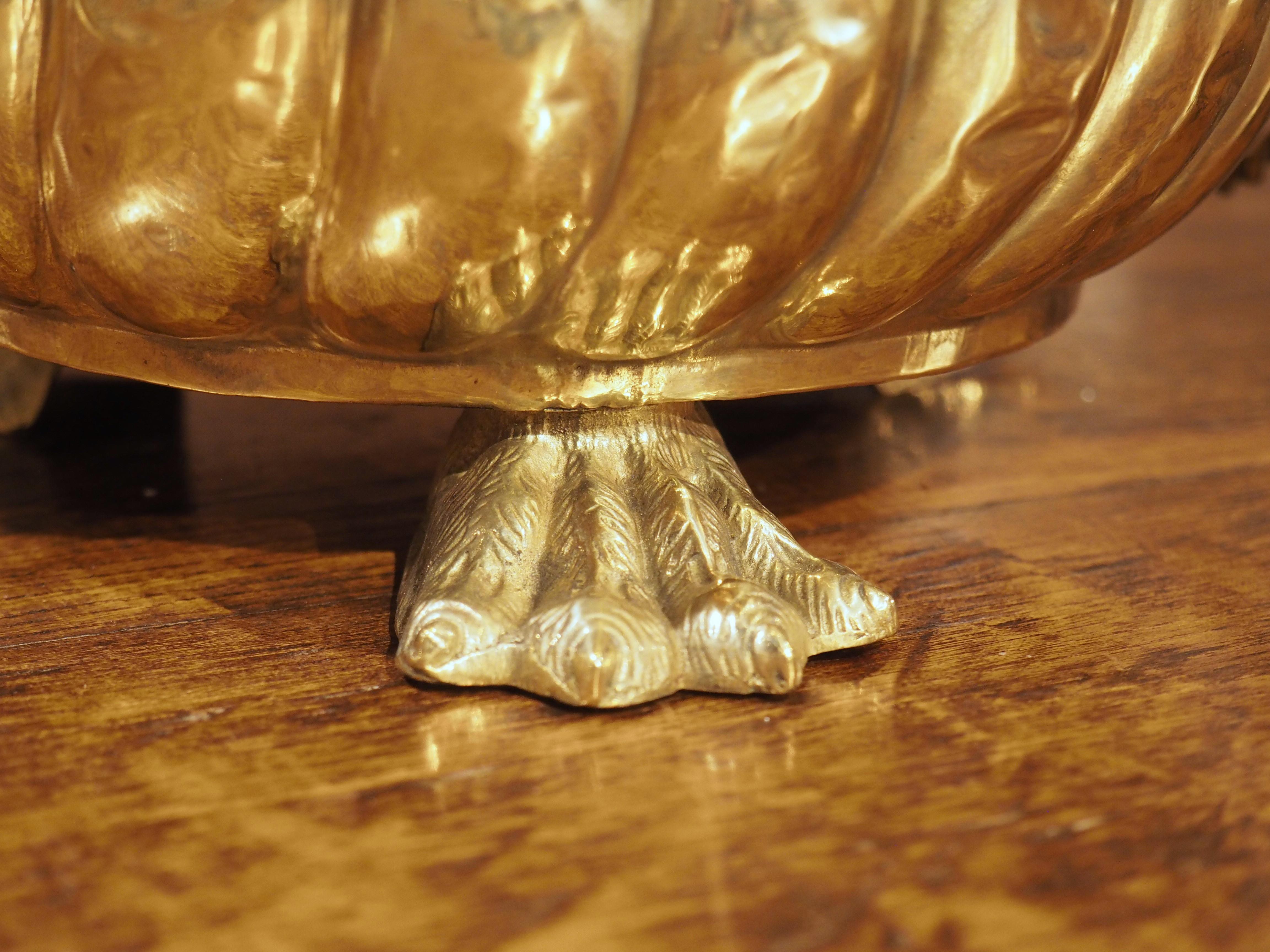 Small Antique French Brass Repousse Jardiniere or Cachepot with Lions ...