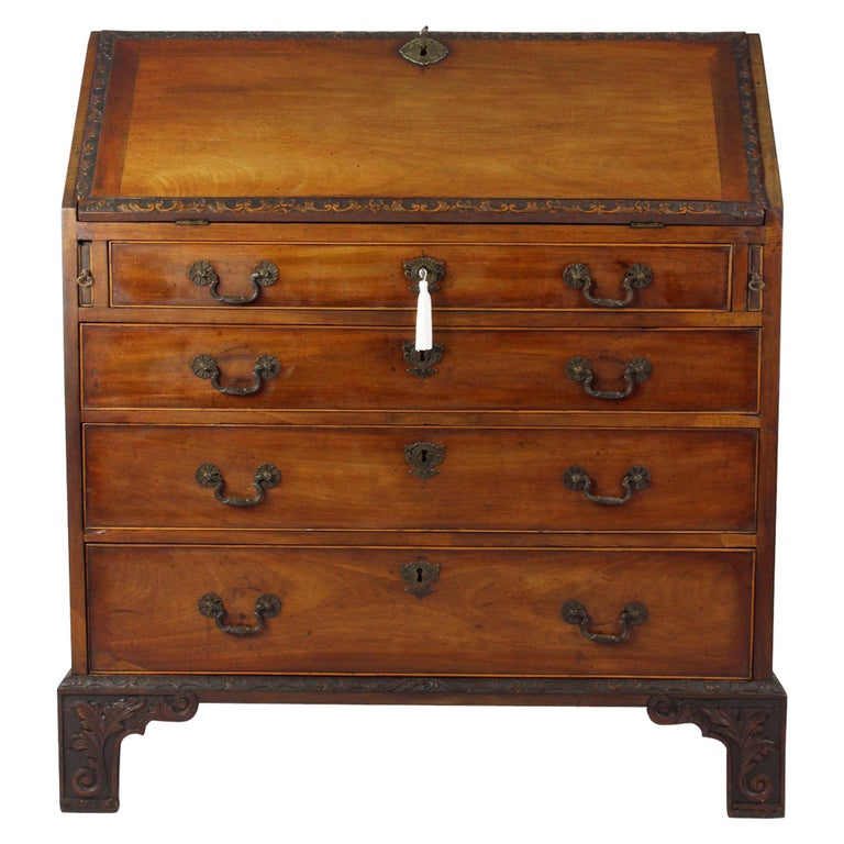 Small Antique Georgian Carved Mahogany Bureau 18th Century English ...