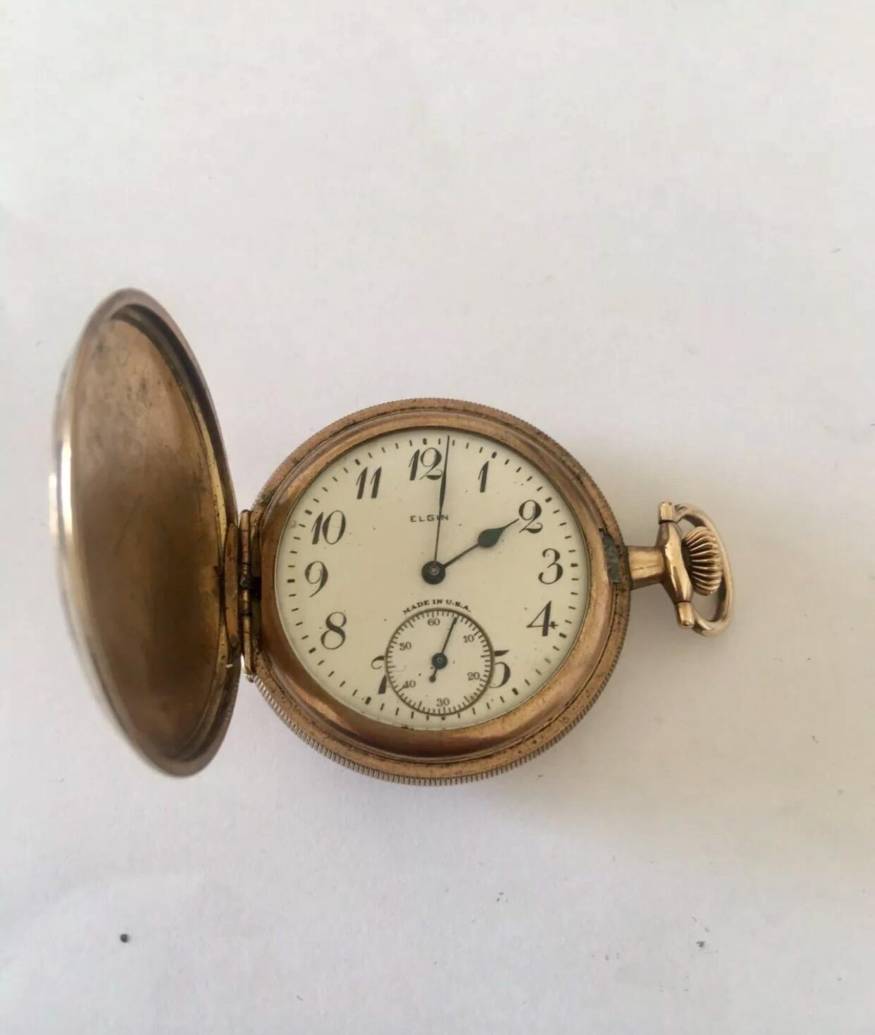 Small Antique Gold Plated Engine Turned Full Hunter Cased Elgin Pocket ...