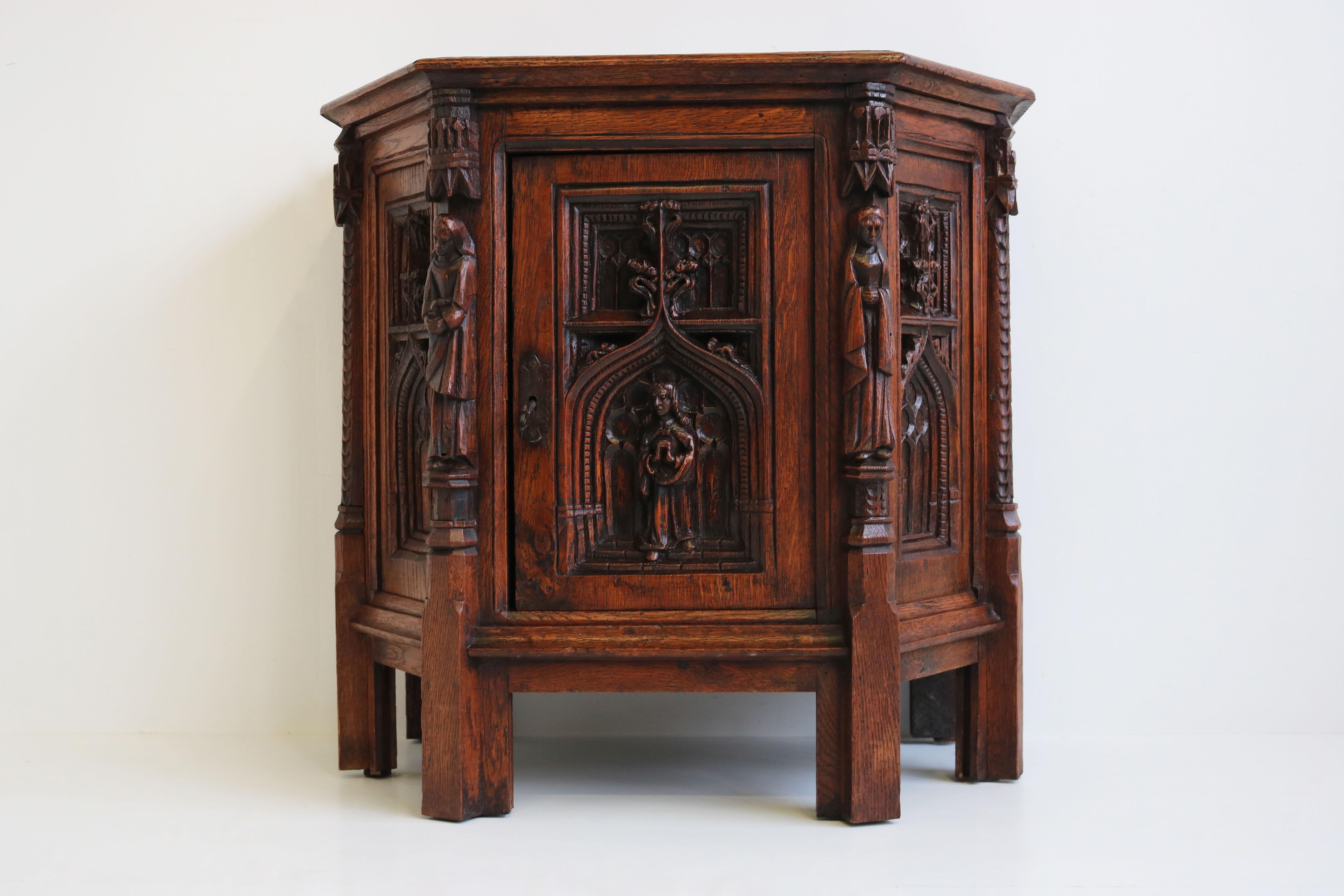 Small Antique Gothic Revival Hexagonal Cabinet 19th Century French Oak ...