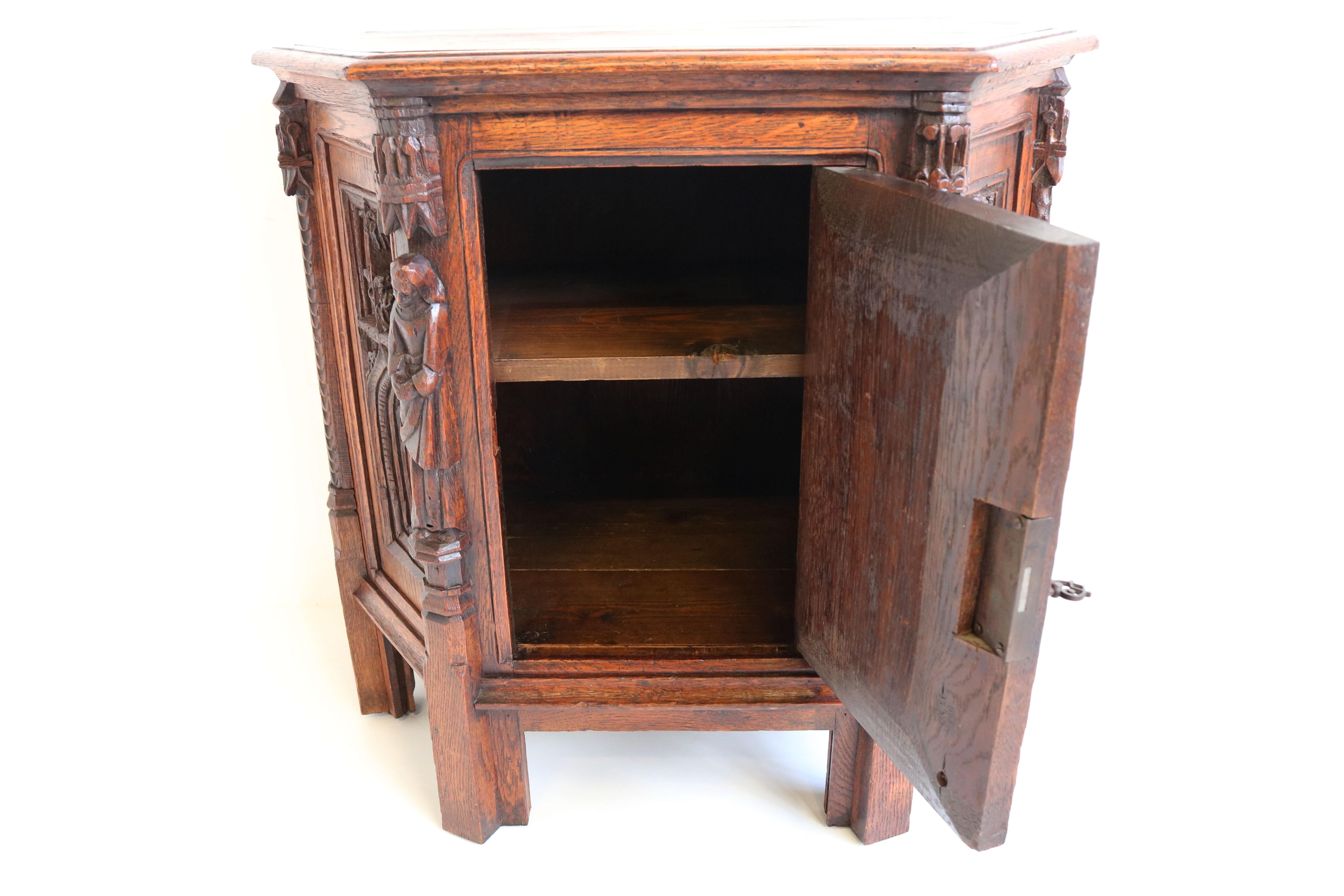 Small Antique Gothic Revival Hexagonal Cabinet 19th Century French Oak ...