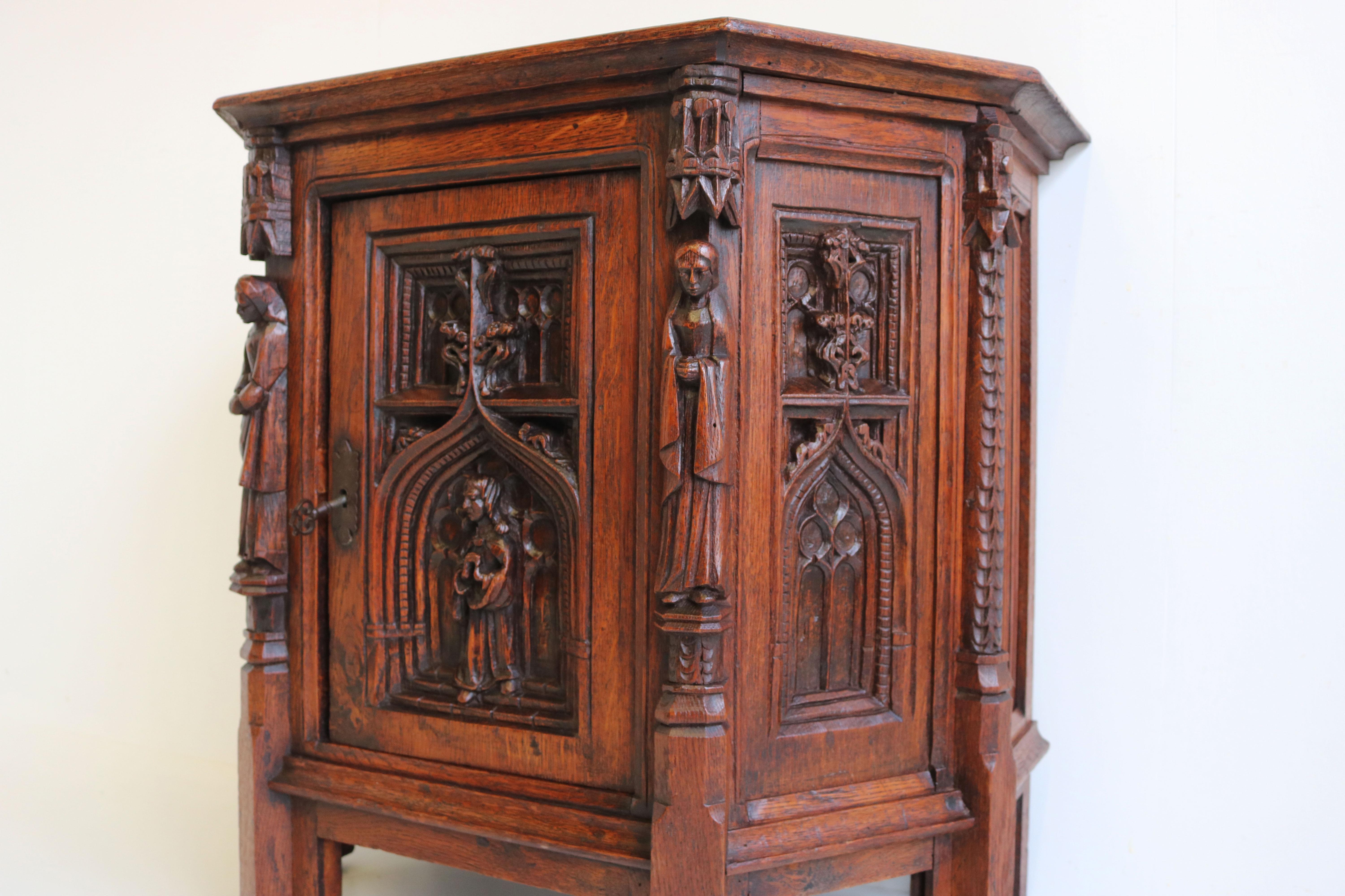 Small Antique Gothic Revival Hexagonal Cabinet 19th Century French Oak ...