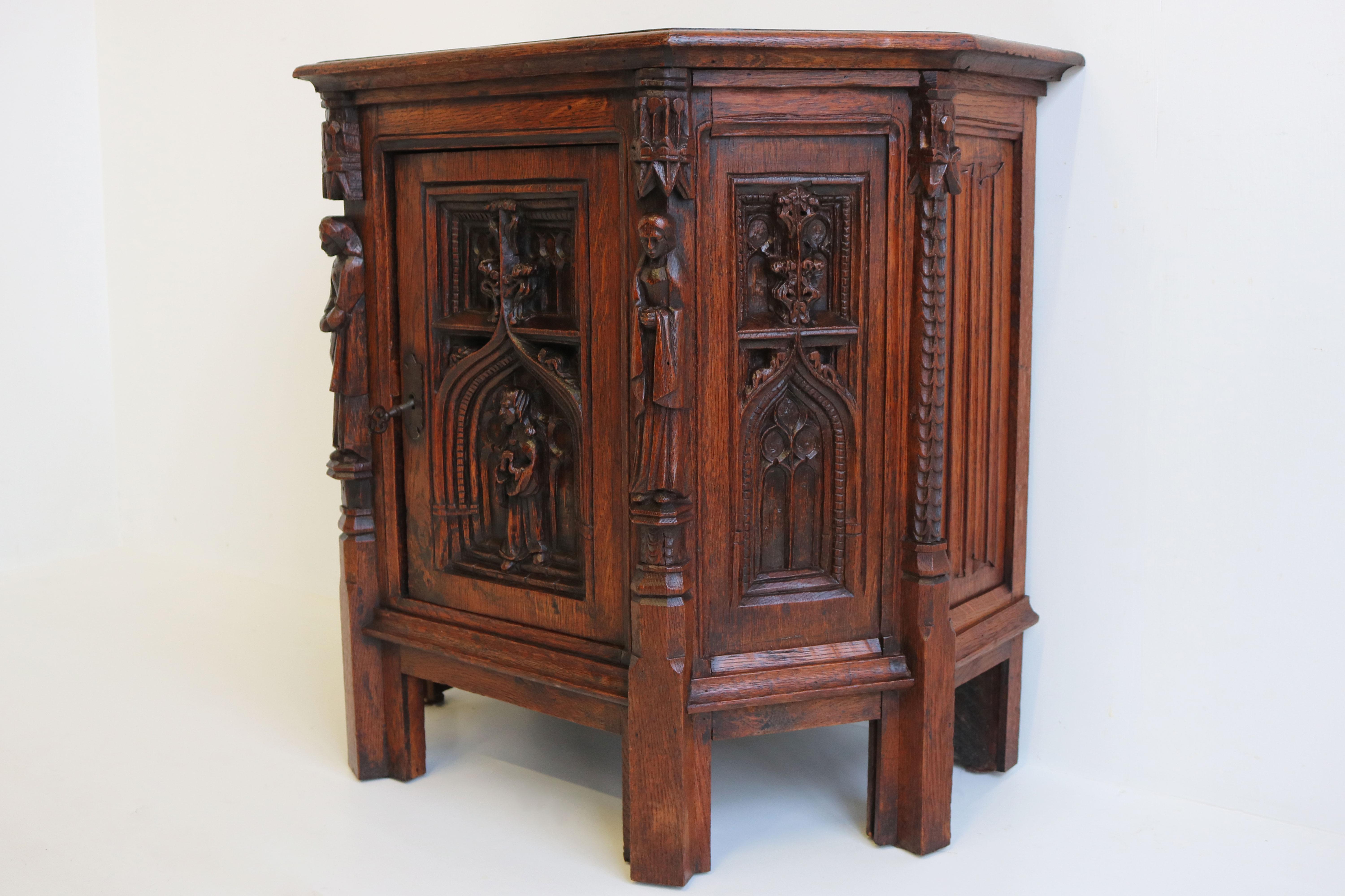 Small Antique Gothic Revival Hexagonal Cabinet 19th Century French Oak ...