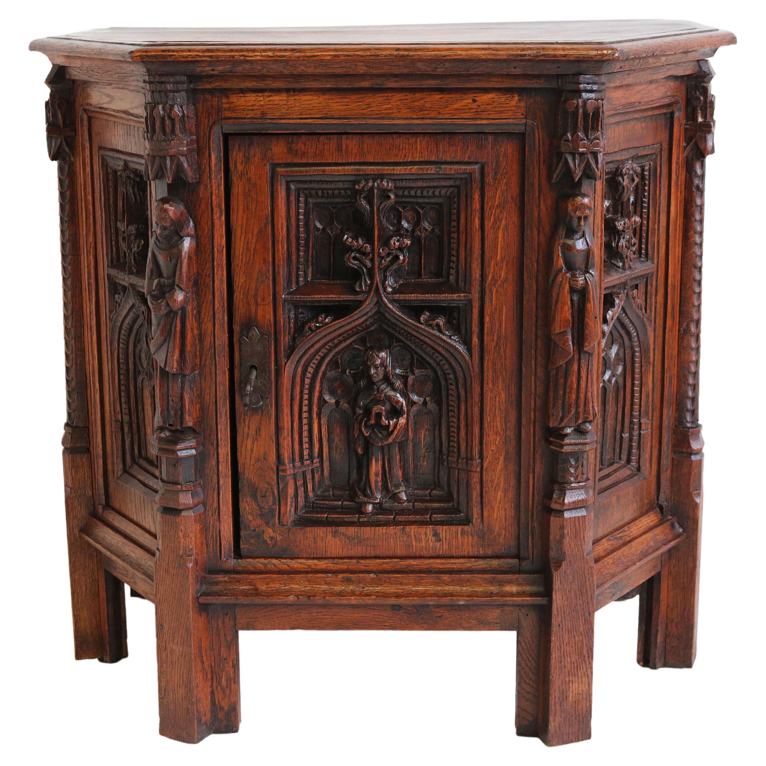 French Antique Gothic Revival Cabinet / Small Credenza 1920 Knights ...