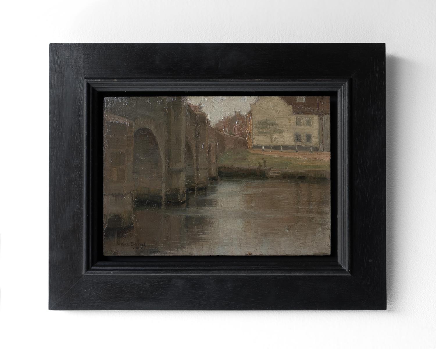 SMALL ANTIQUE IMPRESSIONIST STUDY OF A BRIDGE OVER A RIVER ORIGINAL Oil ...