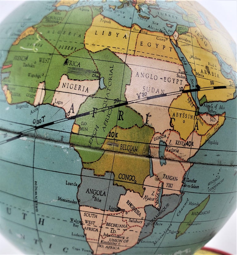 Small Antique Metal Desk or Table Sized World Globe with Lithographed ...