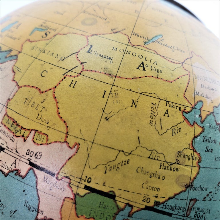 Small Antique Metal Desk or Table Sized World Globe with Lithographed ...