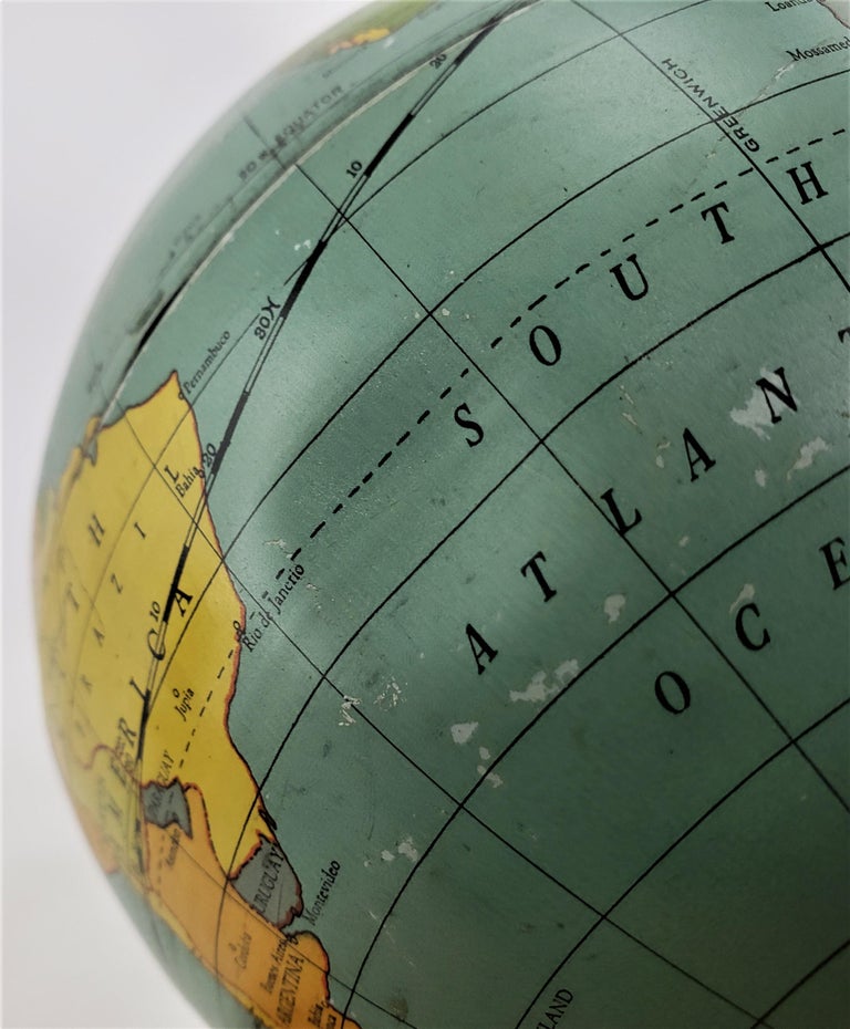 Small Antique Metal Desk or Table Sized World Globe with Lithographed ...