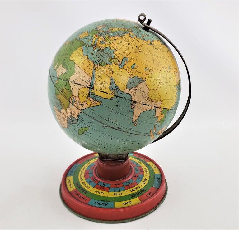 Small Antique Metal Desk or Table Sized World Globe with Lithographed ...