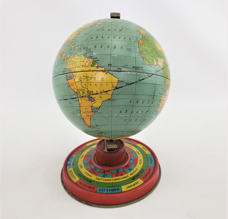 Small Antique Metal Desk or Table Sized World Globe with Lithographed ...