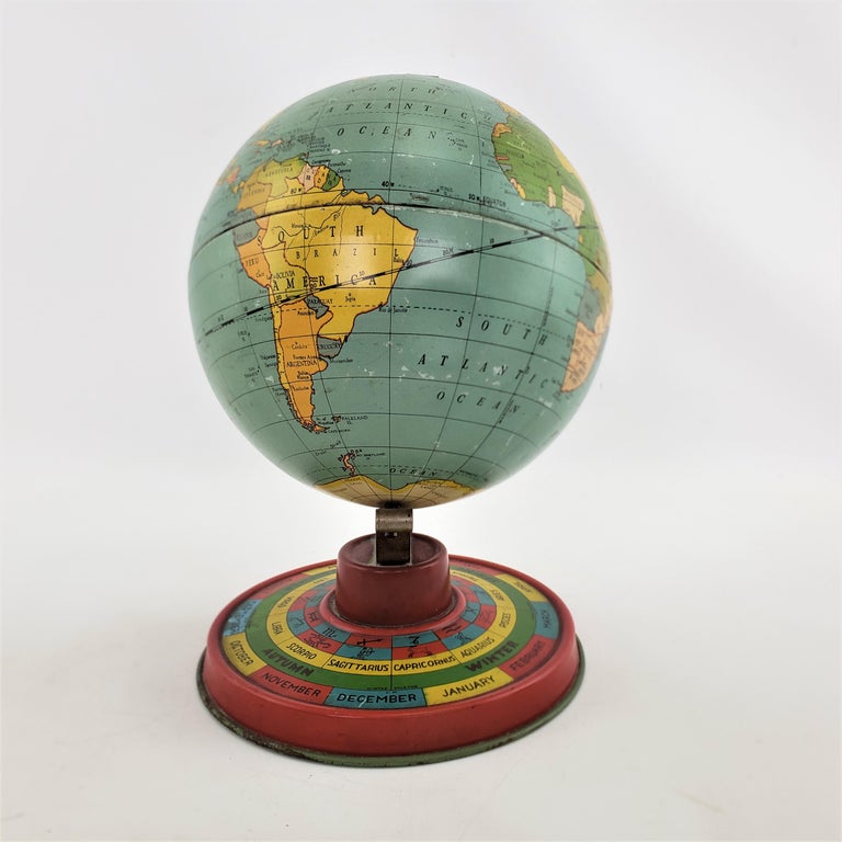 Small Antique Metal Desk or Table Sized World Globe with Lithographed ...