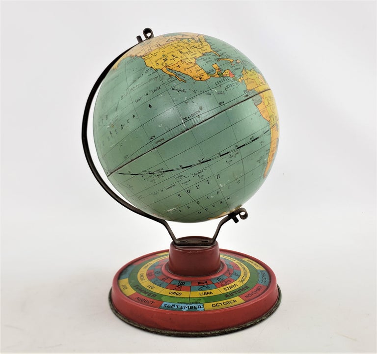 Small Antique Metal Desk or Table Sized World Globe with Lithographed ...