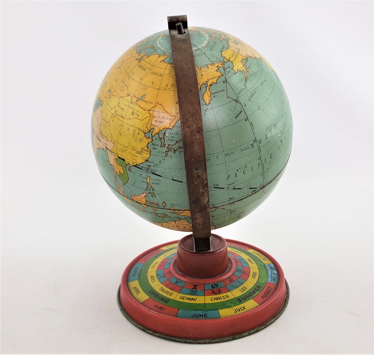 Small Antique Metal Desk or Table Sized World Globe with Lithographed ...