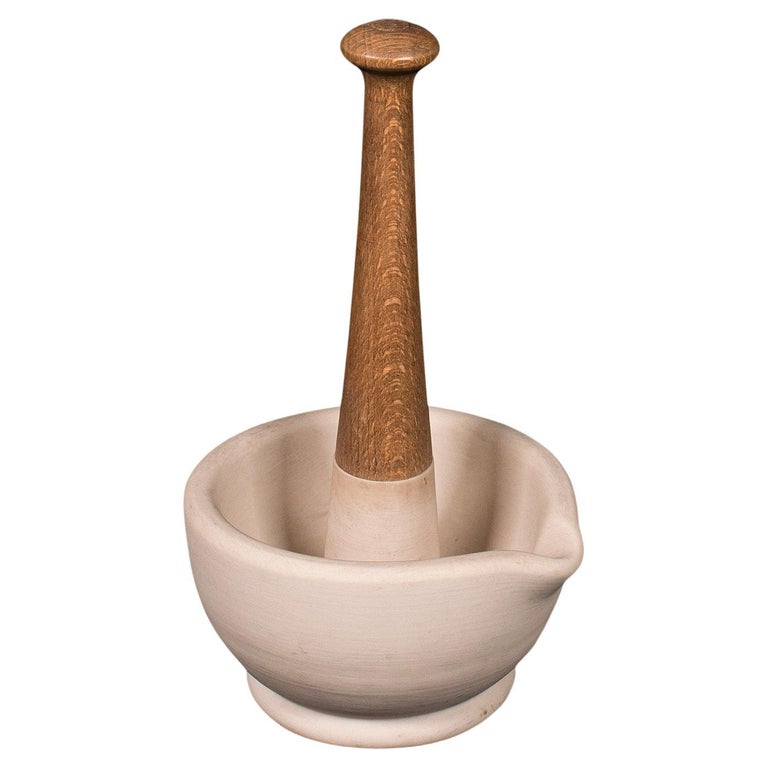 Small Antique Mortar and Pestle, English, Ceramic, Beech, Apothecary ...