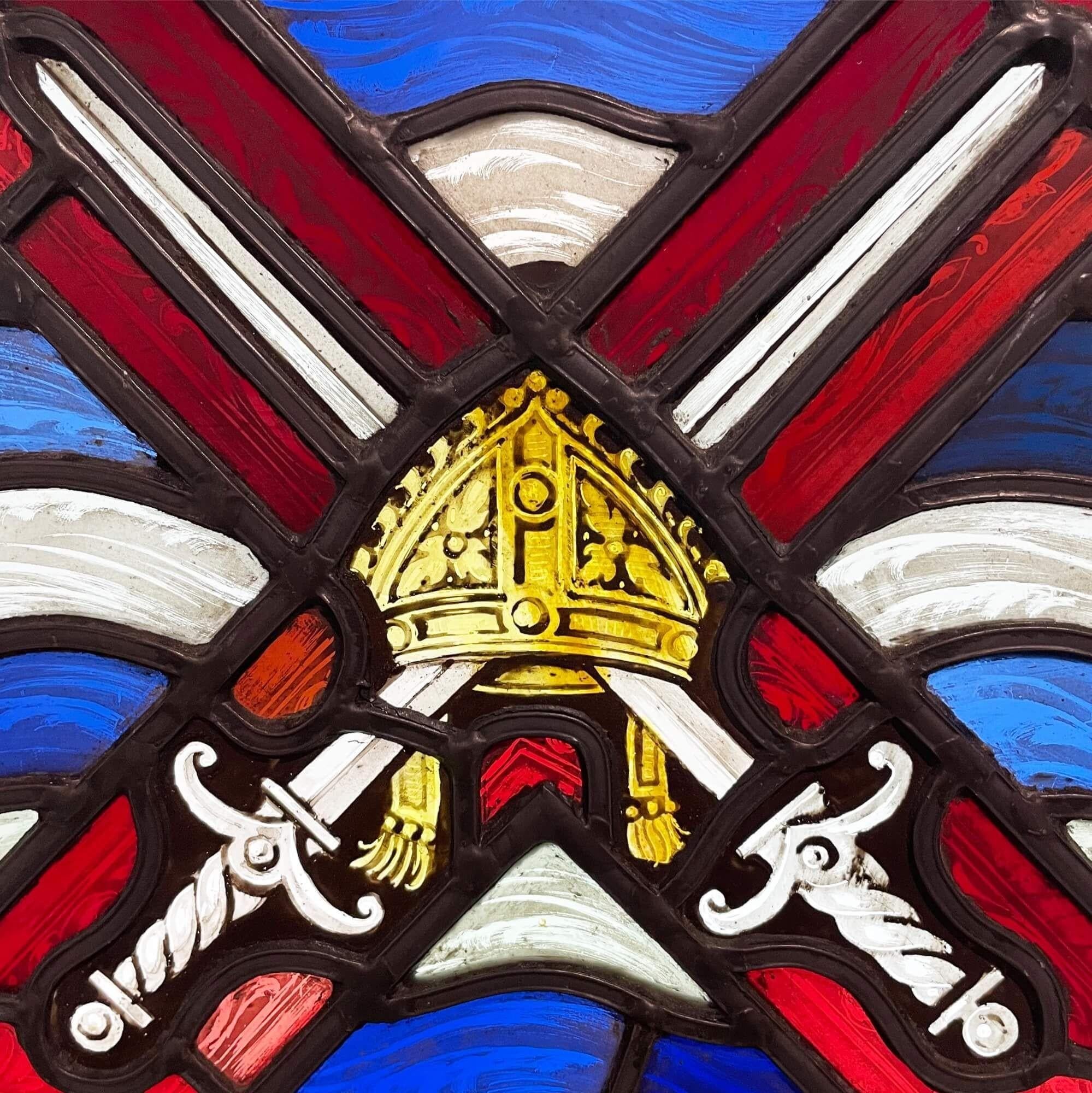 Small Antique Stained Glass Shield Panel For Sale at 1stDibs