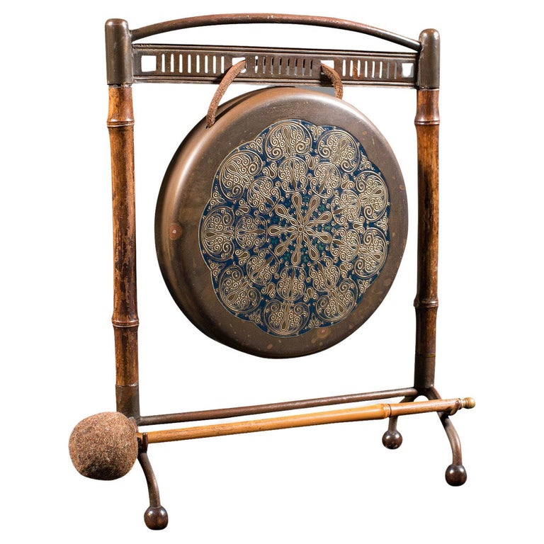 Small Antique Table Gong, Oriental, Bamboo, Brass, Dinner Chime ...