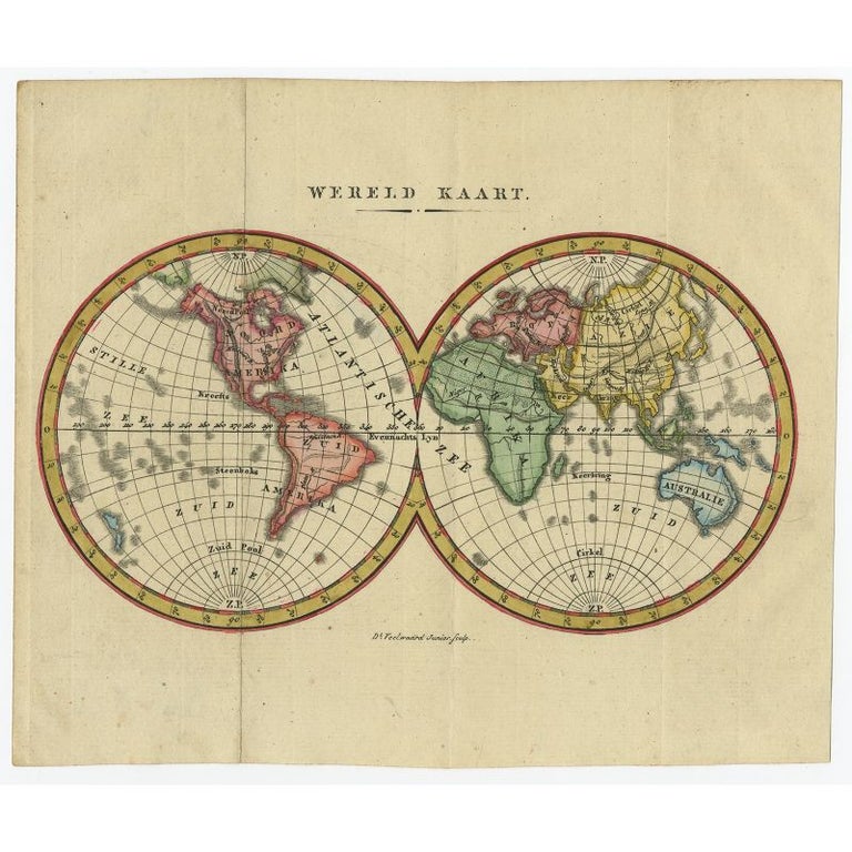 Small Antique World Map in Decorative Old Hand-Colouring, c.1840 For ...