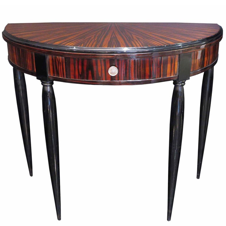 Small Art Deco Demilune Console in Macassar Ebony and Black Lacquer at ...