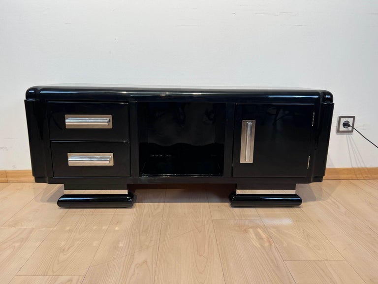 Small Art Deco Lowboard, Black Lacquer and Metal, Italy, Circa 1940 For ...