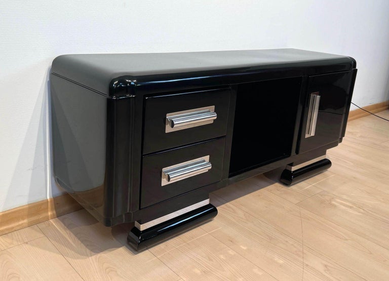 Small Art Deco Lowboard, Black Lacquer and Metal, Italy, Circa 1940 For ...