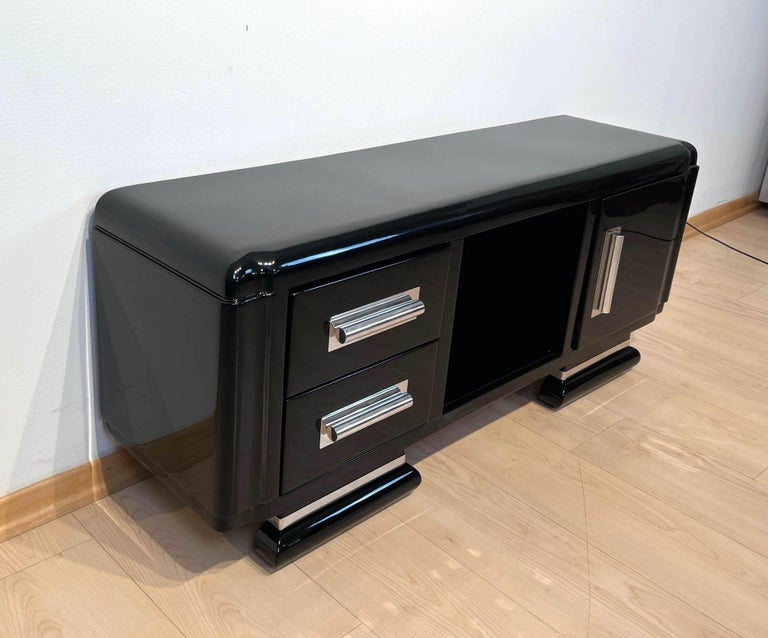 Small Art Deco Lowboard, Black Lacquer and Metal, Italy, Circa 1940 For ...