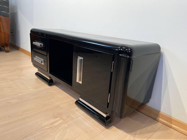 Small Art Deco Lowboard, Black Lacquer and Metal, Italy, Circa 1940 For ...
