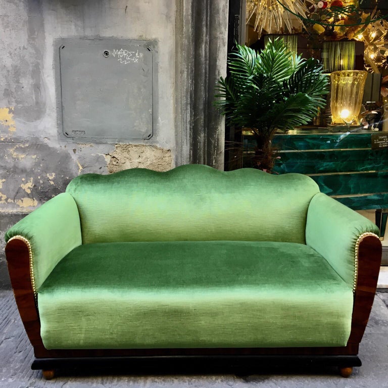 Small Art Deco Sofa Newly Upholstered with Acid Green Velvet, 1940s For ...