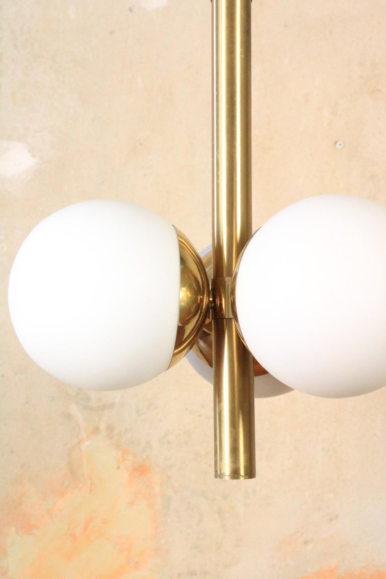 Small Beautiful Sputnik Chandelier, Brass / Opaque Glass Ball, 1960s ...