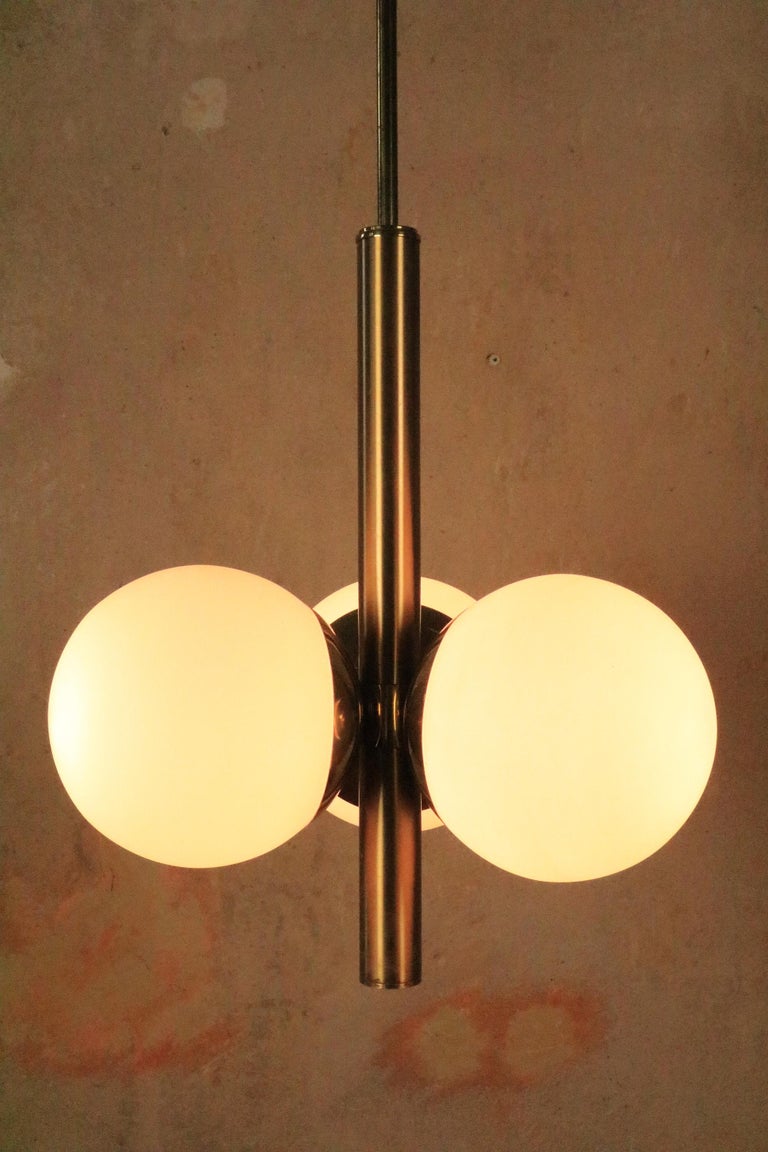 Small Beautiful Sputnik Chandelier, Brass / Opaque Glass Ball, 1960s ...