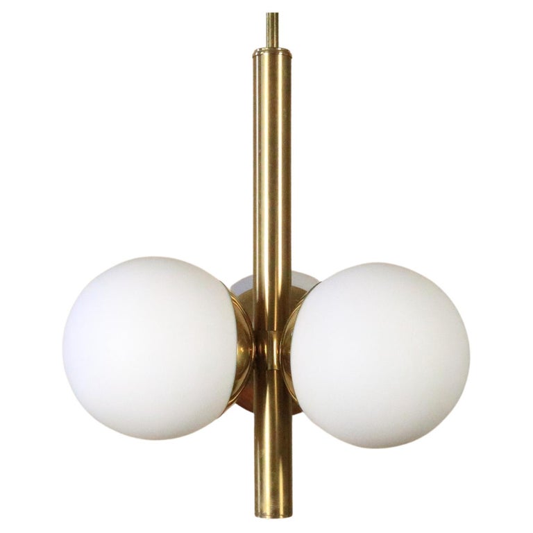 Small Beautiful Sputnik Chandelier, Brass / Opaque Glass Ball, 1960s ...