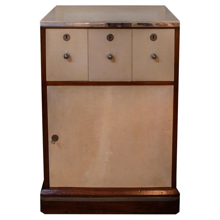 Small Bedroom Secretary, Art Deco, Parchment, Metal and Wood, circa ...