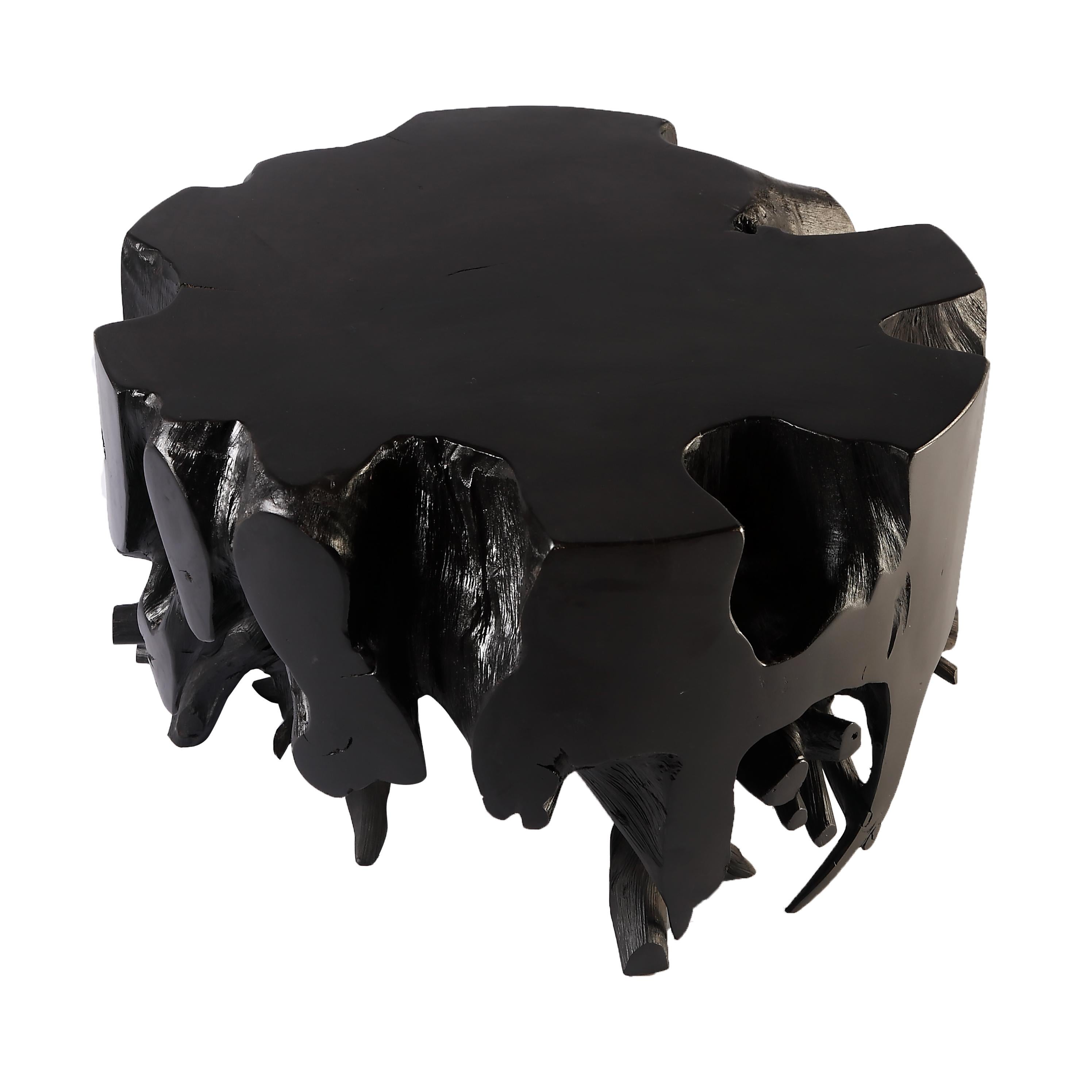 Small Black Round Teak Root Coffee Table For Sale at 1stDibs