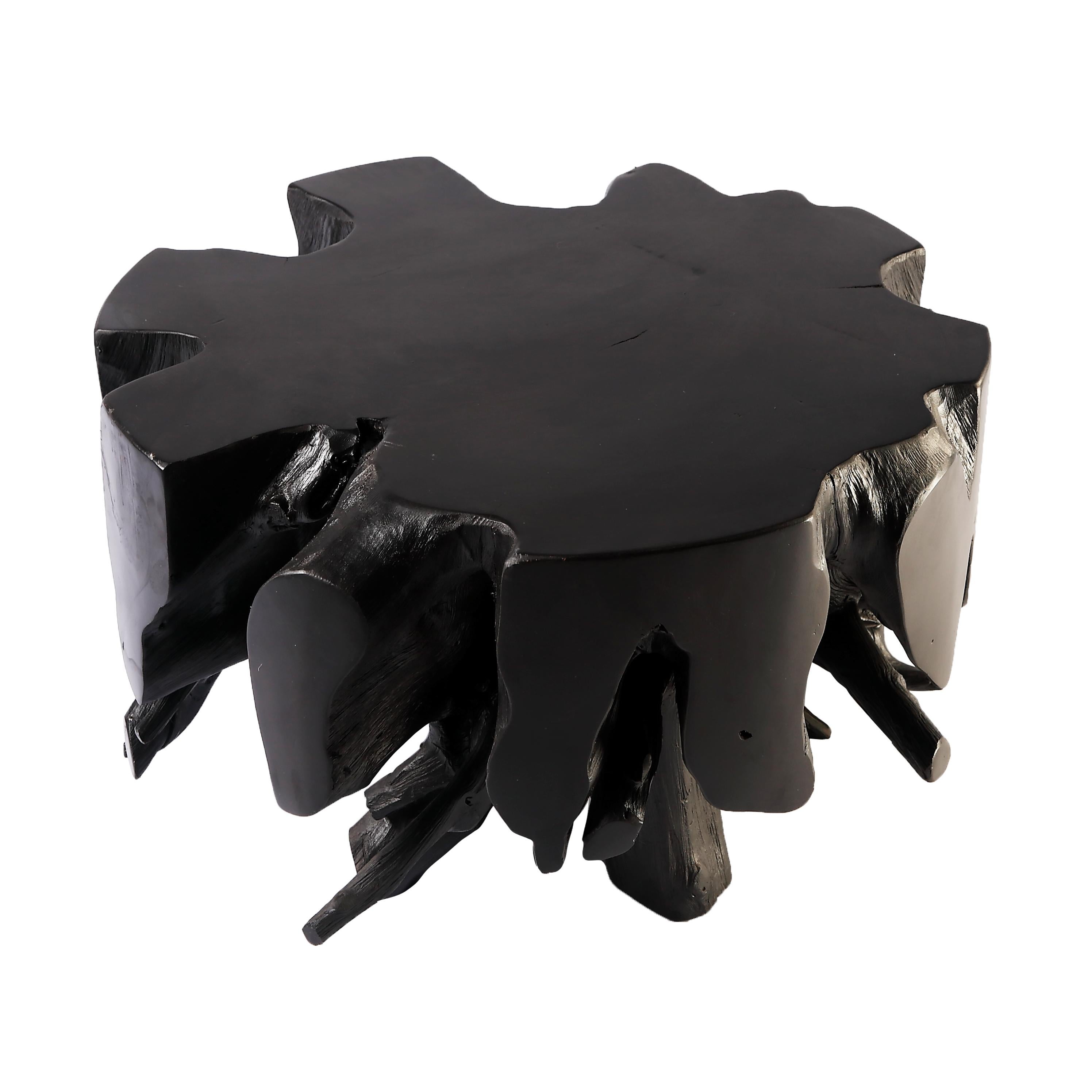 Small Black Round Teak Root Coffee Table For Sale at 1stDibs