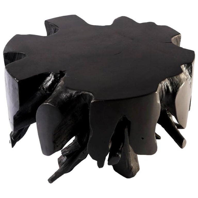 Small Black Round Teak Root Coffee Table For Sale at 1stDibs