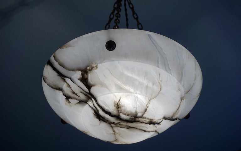 Small Black and White 1920s Alabaster Pendant Light / Excellent ...