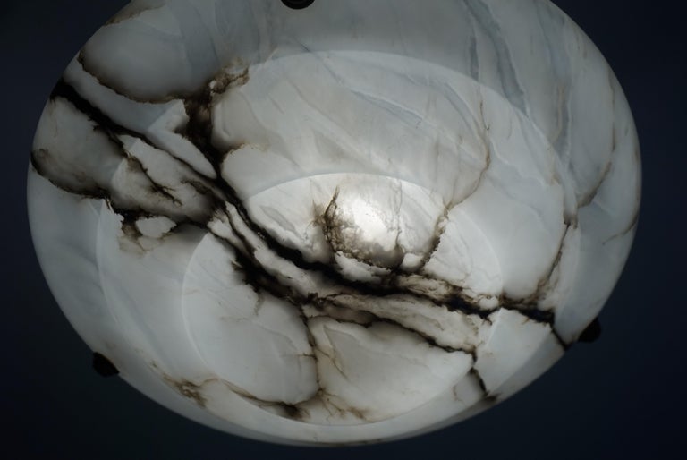Small Black and White 1920s Alabaster Pendant Light / Excellent ...