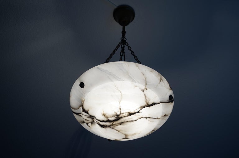 Small Black and White 1920s Alabaster Pendant Light / Excellent ...