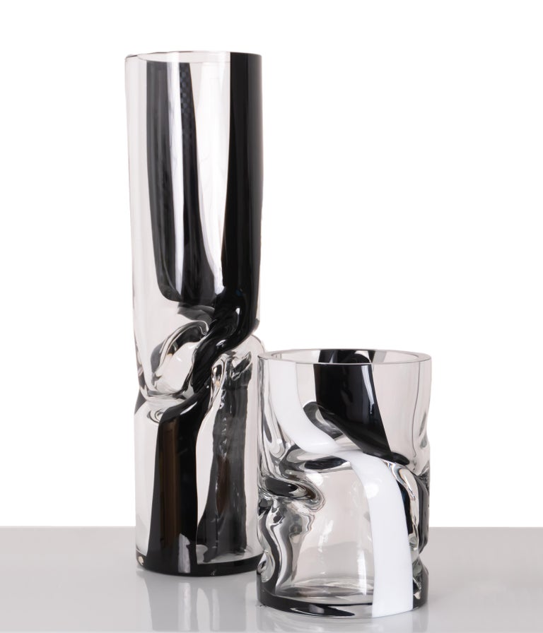 Small Black and White Crushed Vase by Avram Rusu Studio For Sale at 1stDibs