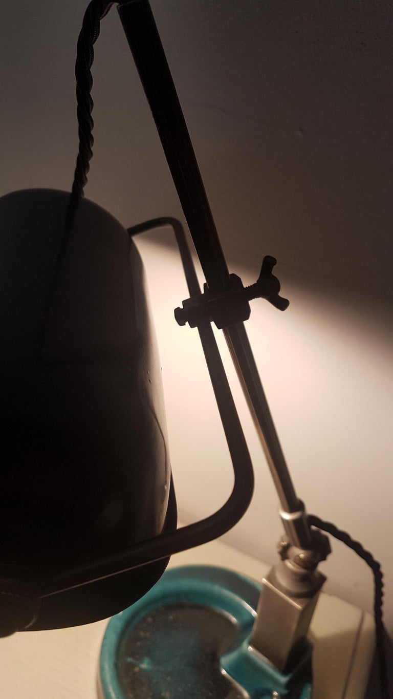 Small Blue Enameled and Chrome Bankers Lamp For Sale at 1stDibs