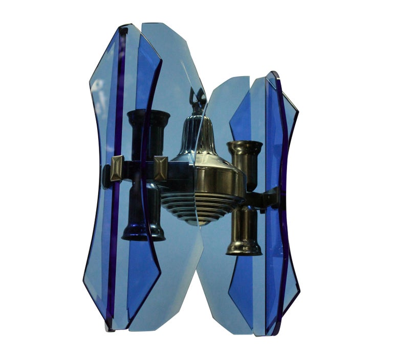 Small Blue Glass Pendant Light by Veca For Sale at 1stDibs