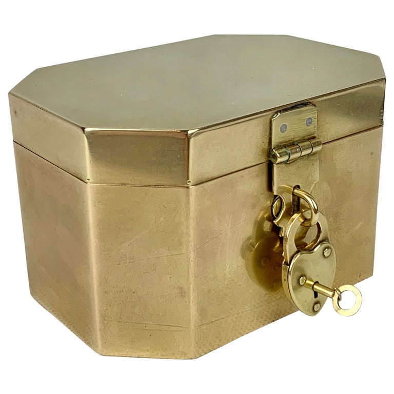 Brass Tea Caddy with Heart Shaped Lock and Key at 1stDibs