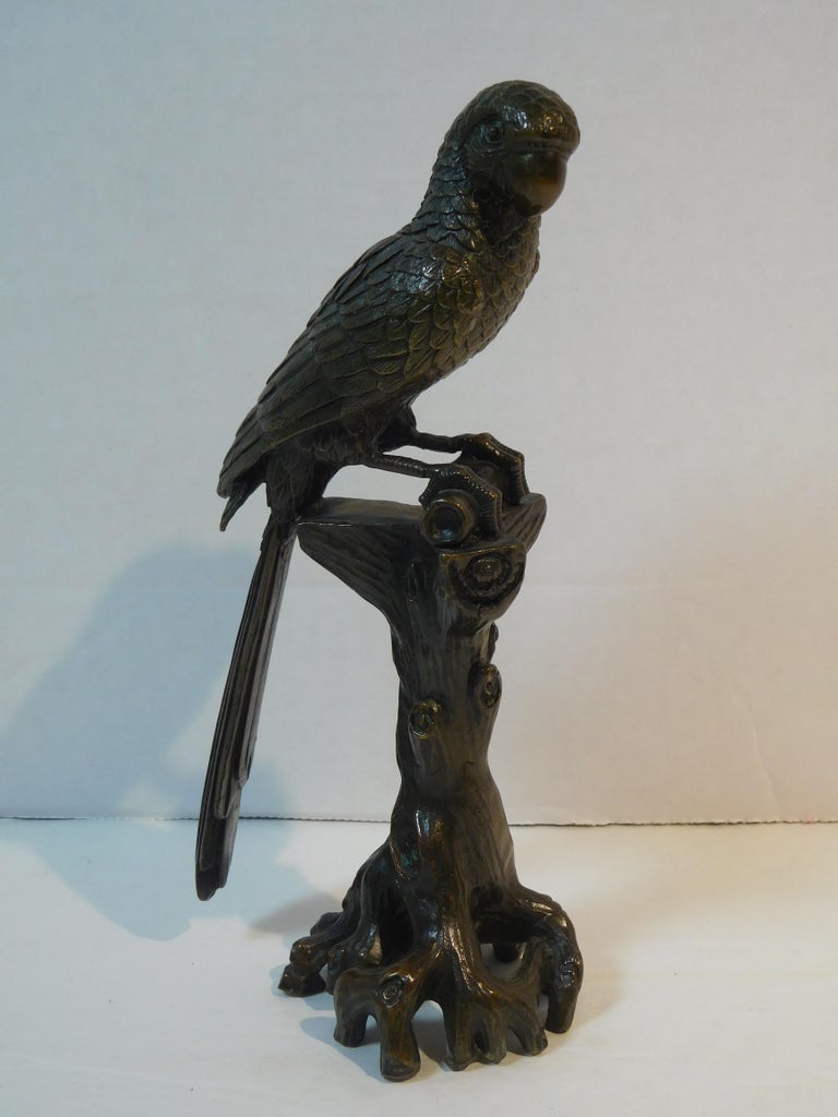 Small Bronze Parrot Sculpture on a Tree-Stump Perch, Austria, circa ...
